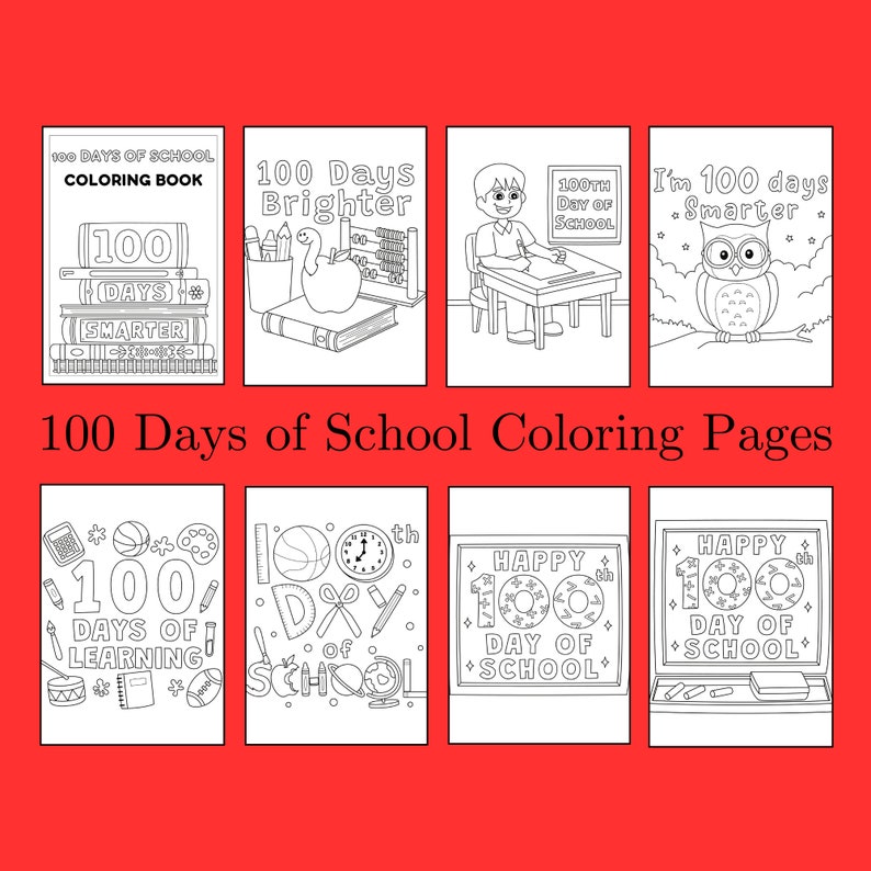 100 Days of School Coloring, Cute Coloring Pages for Kids, 15 Page 100 ...
