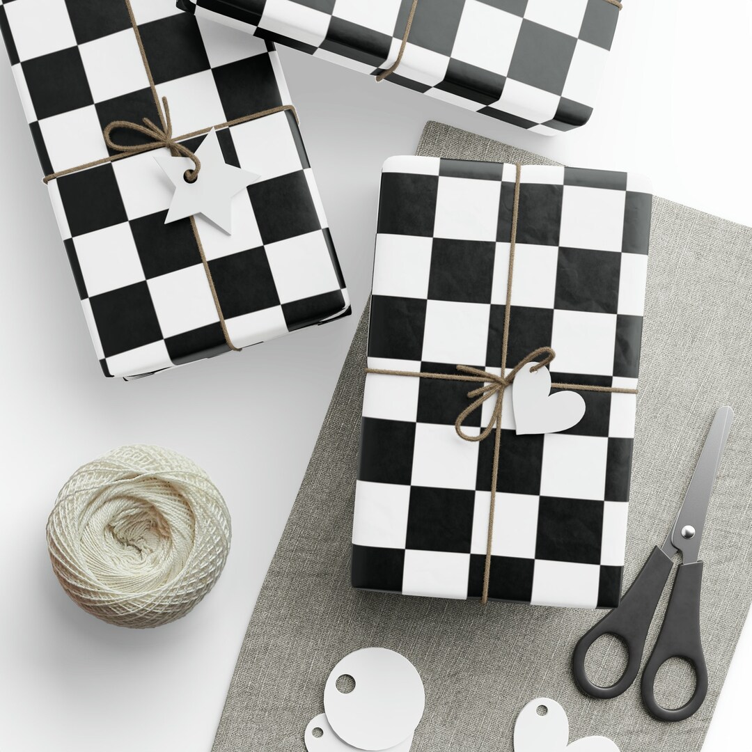 Checkered Blocks Wrapping Papers, Black and White Checkered Gift ...