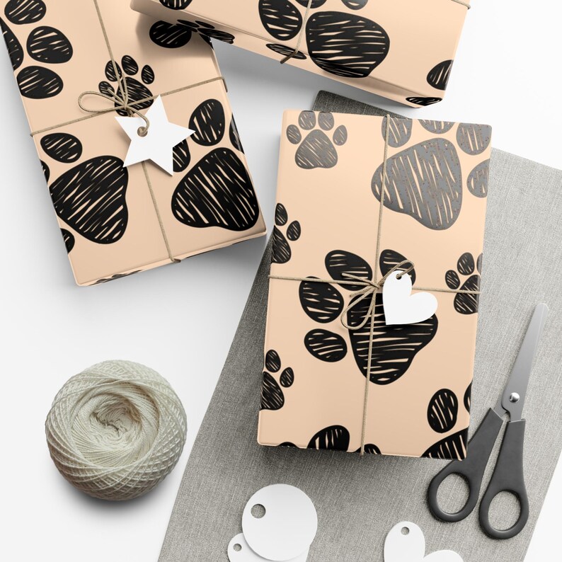 Paw Print Wrapping Papers, Puppy Paws Wrapping Paper, Dog Paw Wrapping Paper, Cat Print Wrapping ...