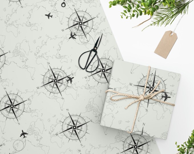 Metallic World Map Gift Wrap Christmas, Wrapping Paper, Gift for Him ...