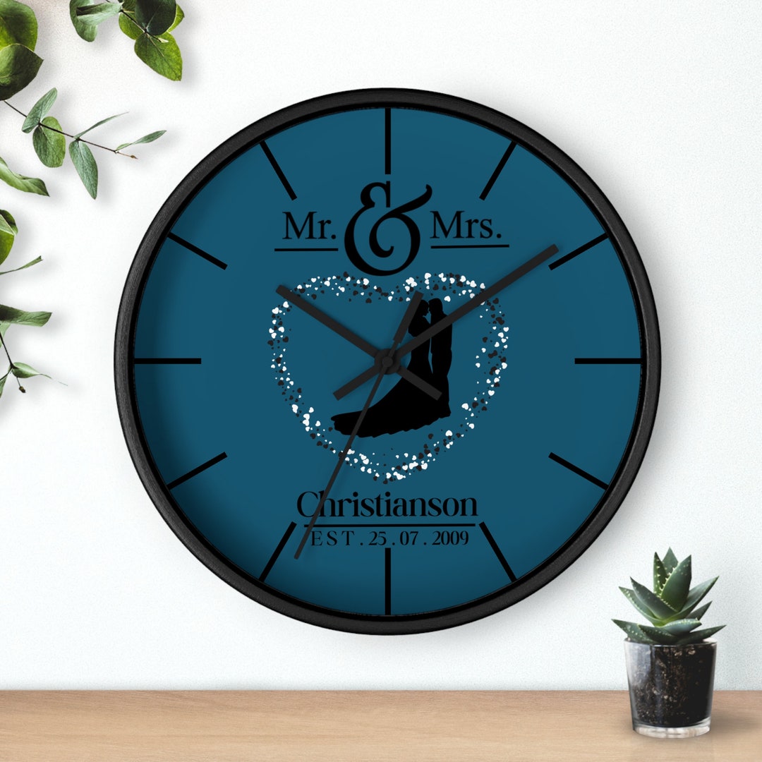 Personalised Wall Clock, Teal Wedding Wall Clock, Classy Wall Clock ...