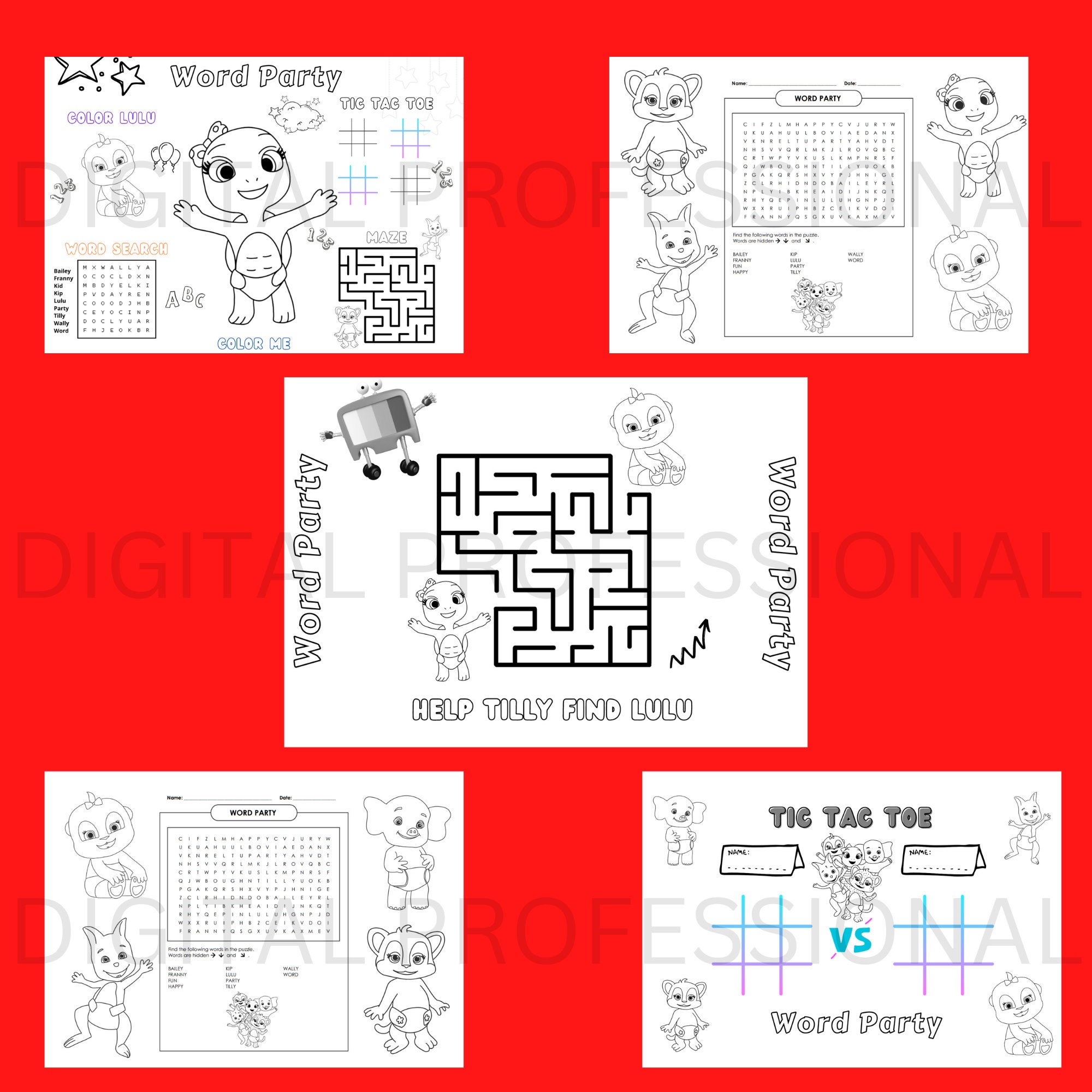 Word Party Activity Sheet, Perfect for Kids Activities During Birthdays ...