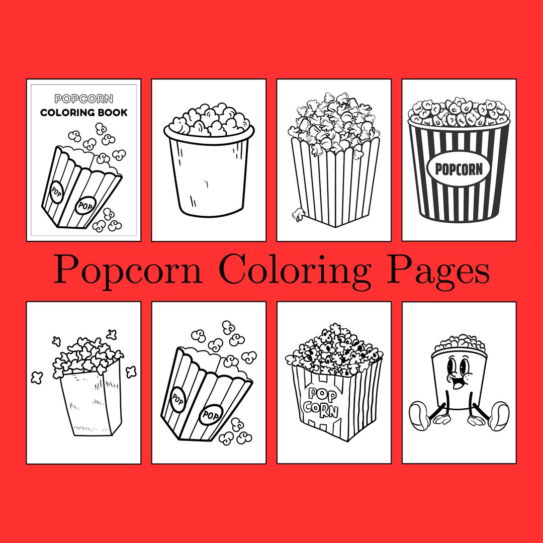 Popcorn Coloring Pages, Kids Coloring Book, Popcorn Printables, Adult ...