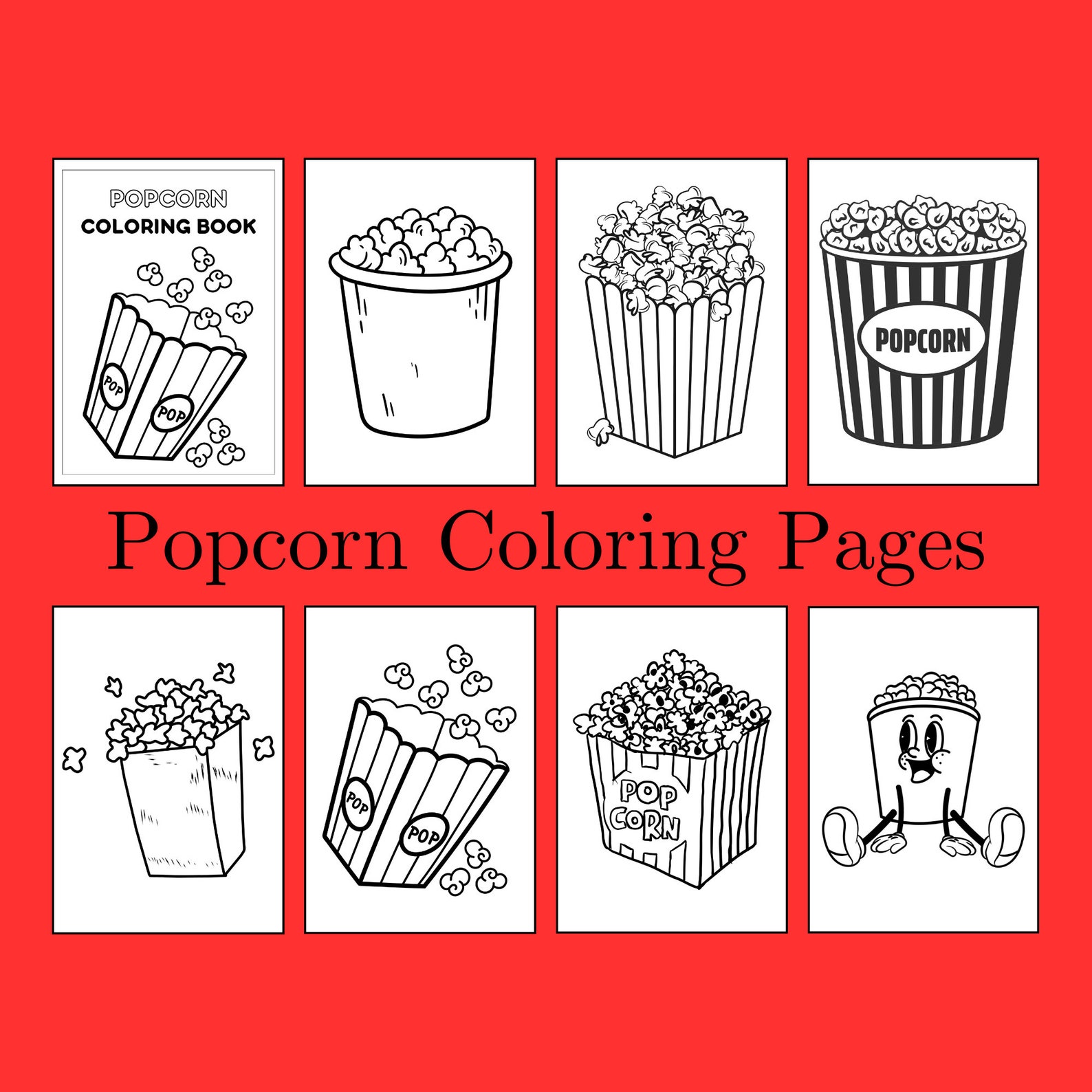 Popcorn Coloring Pages, Kids Coloring Book, Popcorn Printables, Adult ...