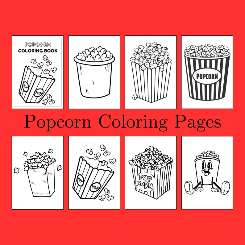 Popcorn Coloring Pages, Kids Coloring Book, Popcorn Printables, Adult ...