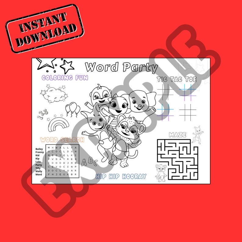 Word Party Activity Sheet, Perfect for Kids Activities During Birthdays ...