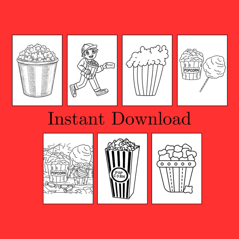 Popcorn Coloring Pages, Kids Coloring Book, Popcorn Printables, Adult ...