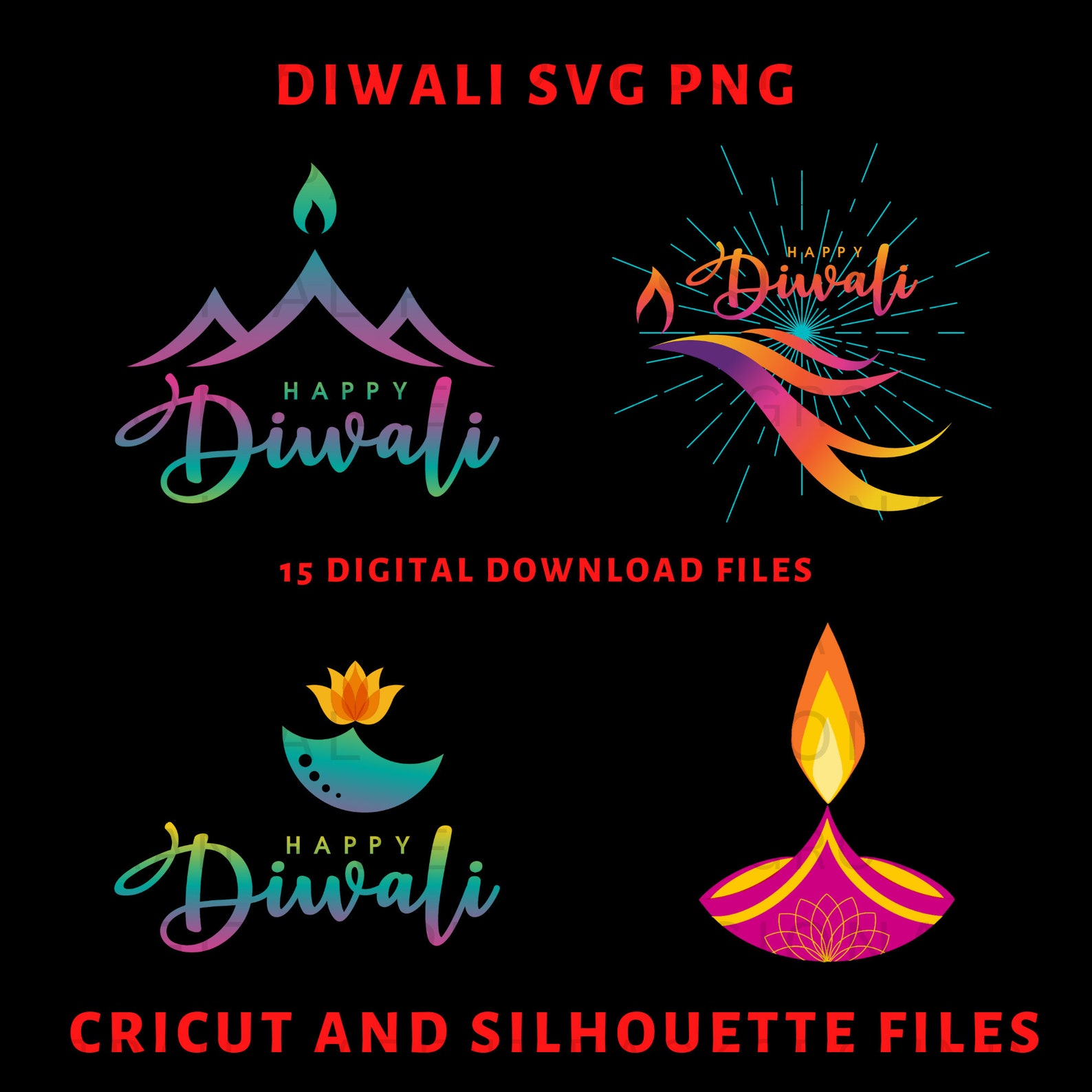 Diwali Printables PNG SVG Files, Diwali Decorations PNG Instant ...