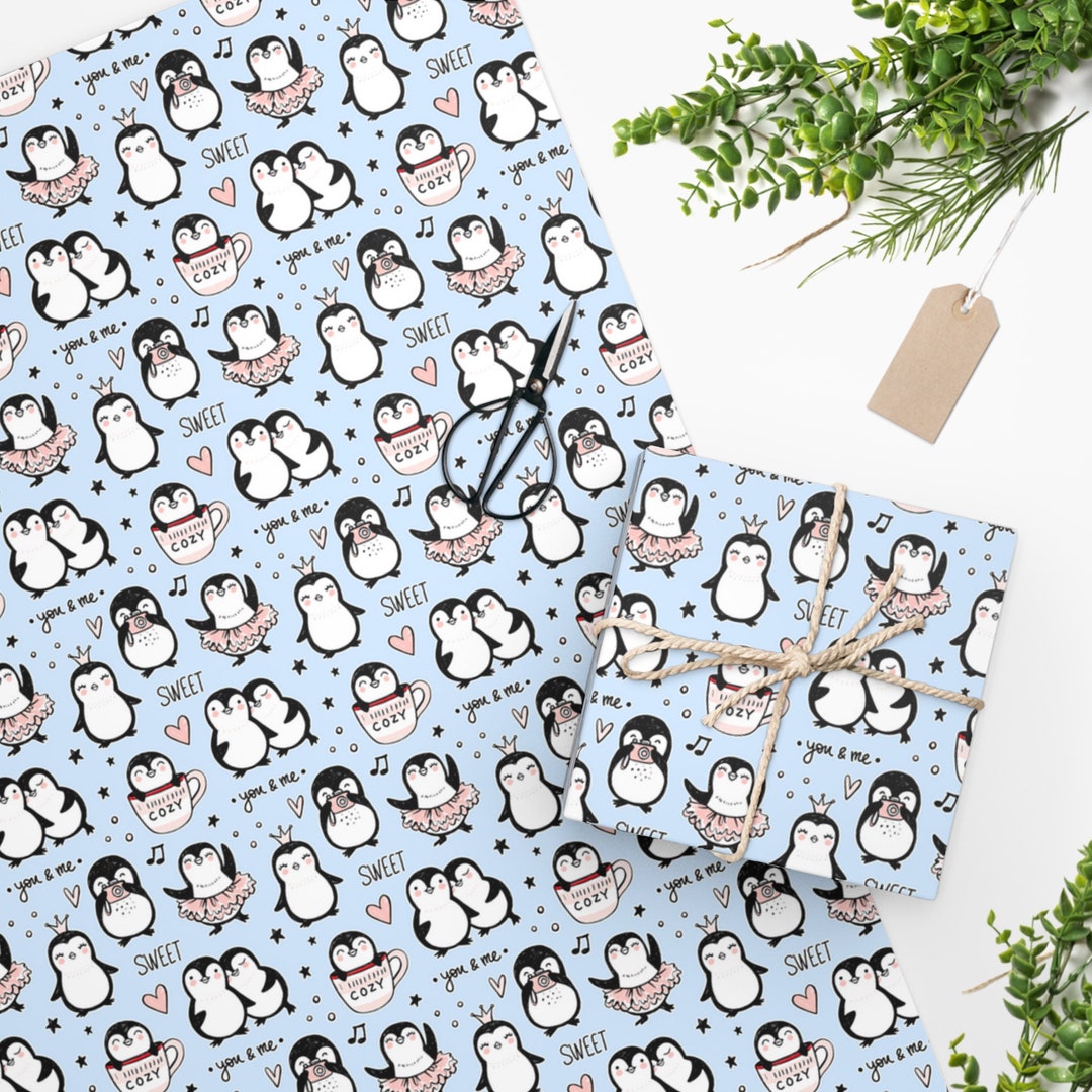 Penguin Wrapping Paper, Cute Penguin Wrapping Paper, Winter Wrapping ...
