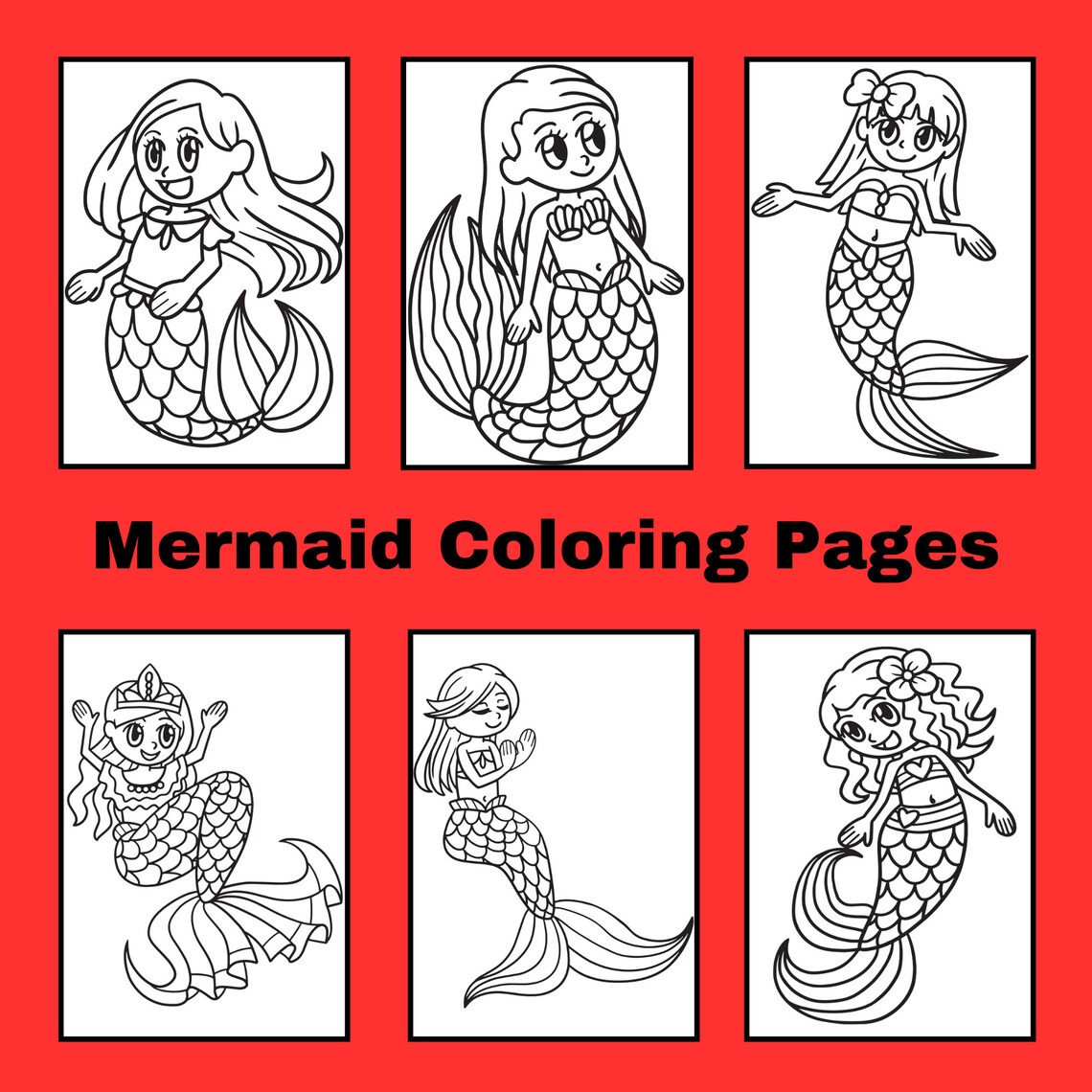 Mermaid Coloring Pages Mermaid Coloring Activity for Kids - Etsy