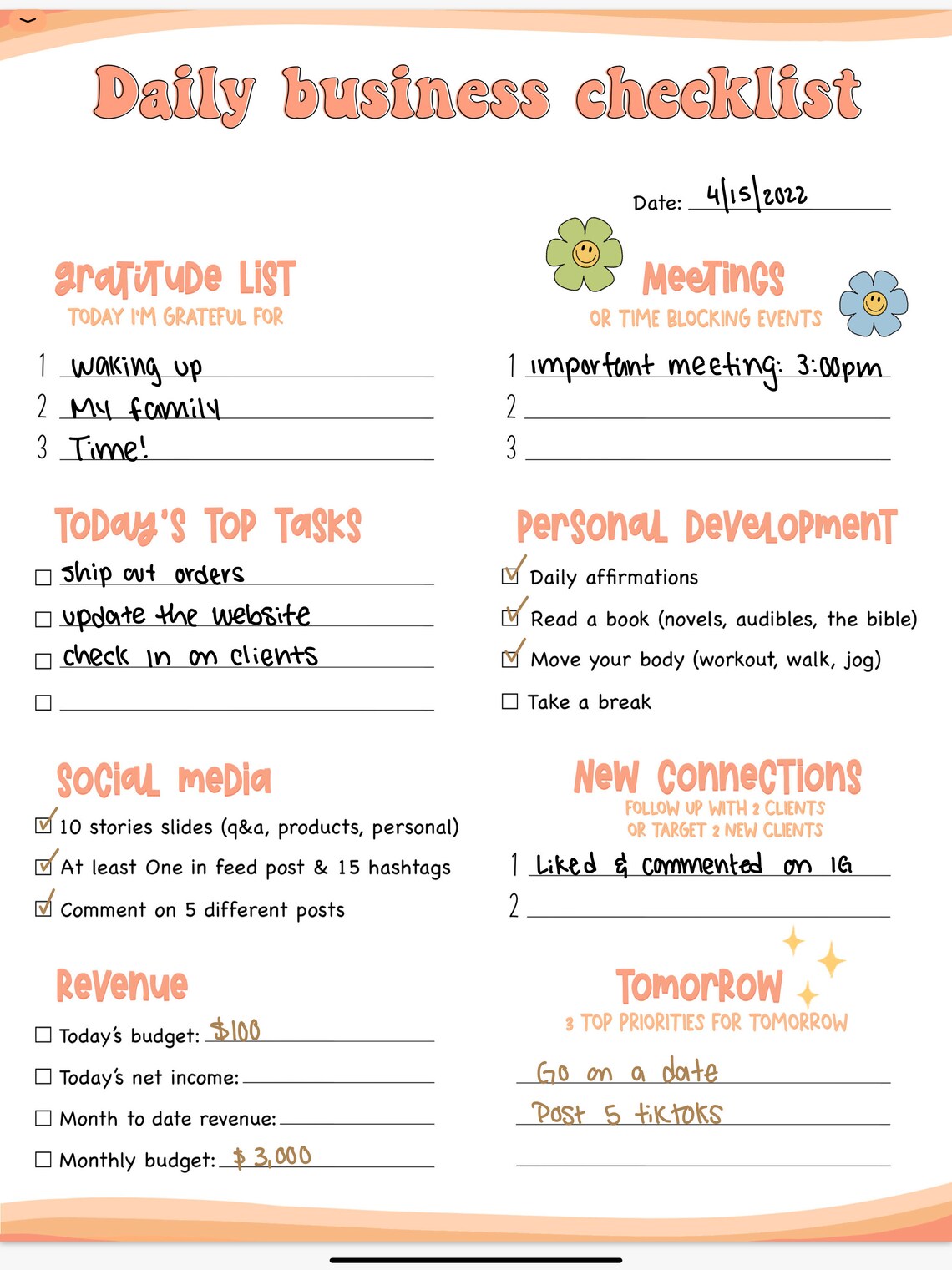 Daily Business Checklist Good Notes Checklist Printable PDF Print at ...
