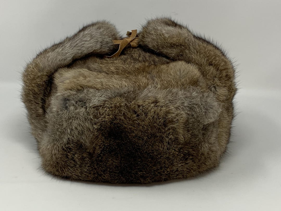 Vintage Crown Cap Rabbit Fur Winter Hat Ear Flap Hunting Camping ...