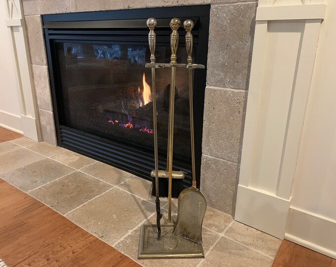Vintage 3 Piece Gold Fireplace Tool Set With Stand - Etsy