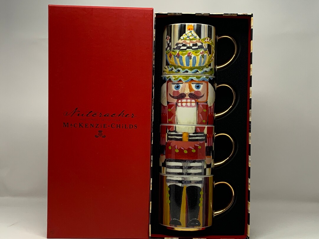 Mackenzie-childs Courtly Check Nutcracker Mug Tower Set L Stackable L ...