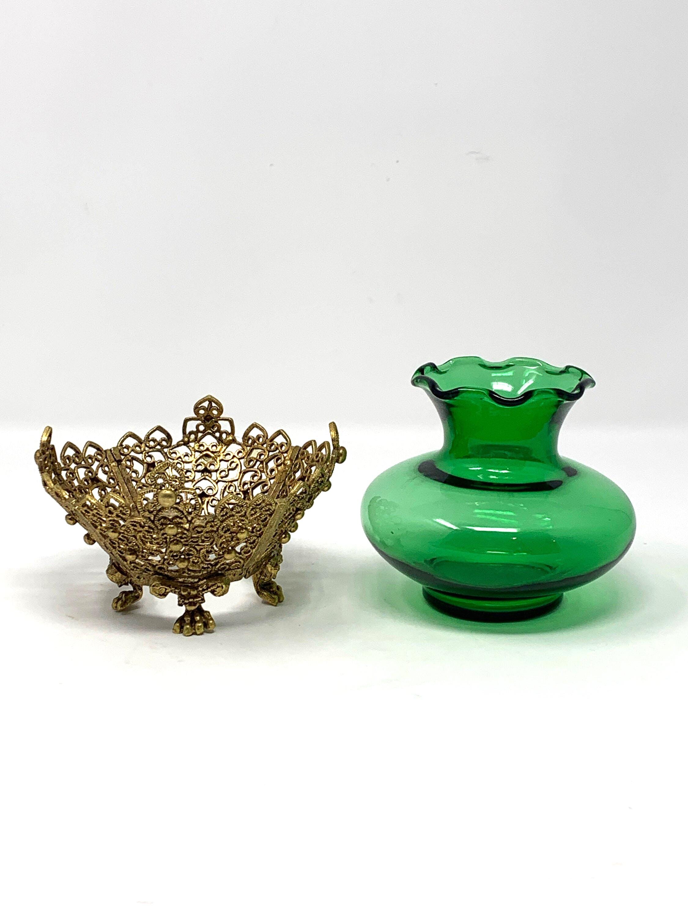 Vintage Emerald Green Bud Vase in Gold Filigree Footed Base - Etsy