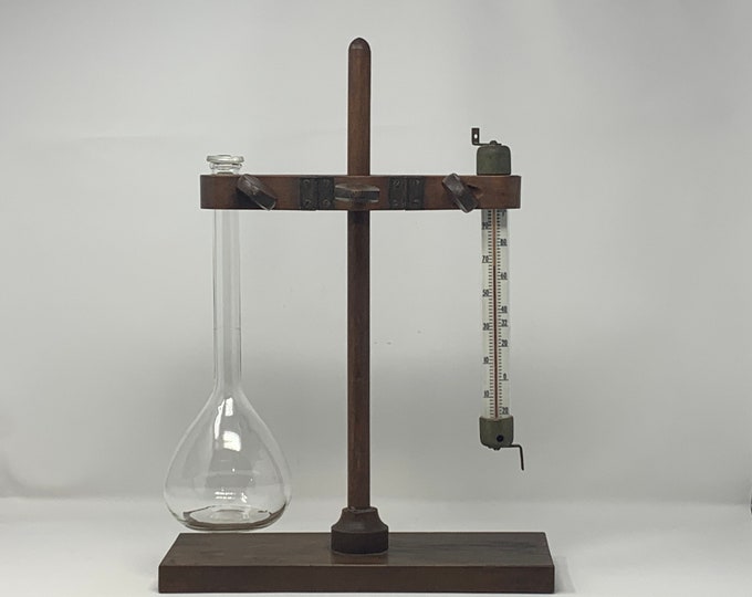 Vintage Science Glass Beaker Thermometer on Wooden Stand - Etsy