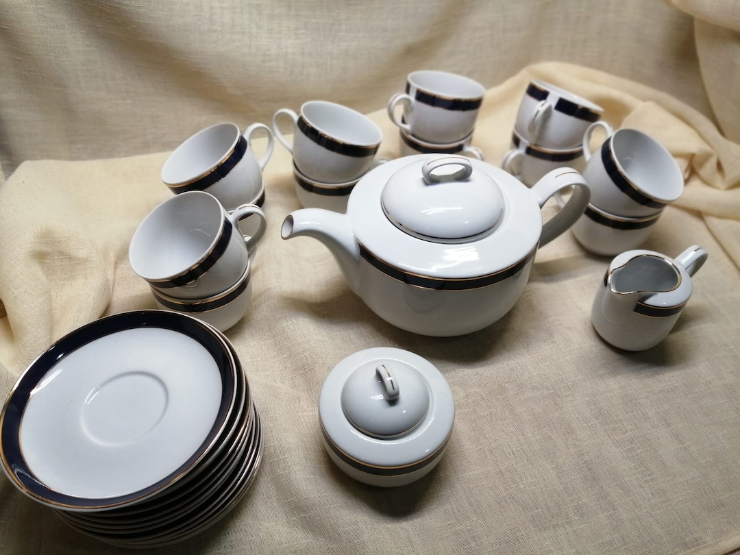 Vintage 1980s Porcelain Tea Set, Set of 12 NP Nobles Porcelaines in ...
