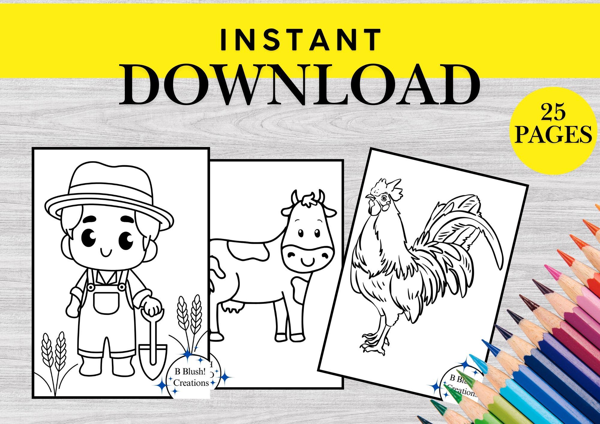 Easy Printable at the Farm Colouring Pages for Kids & Toddlers Simple ...