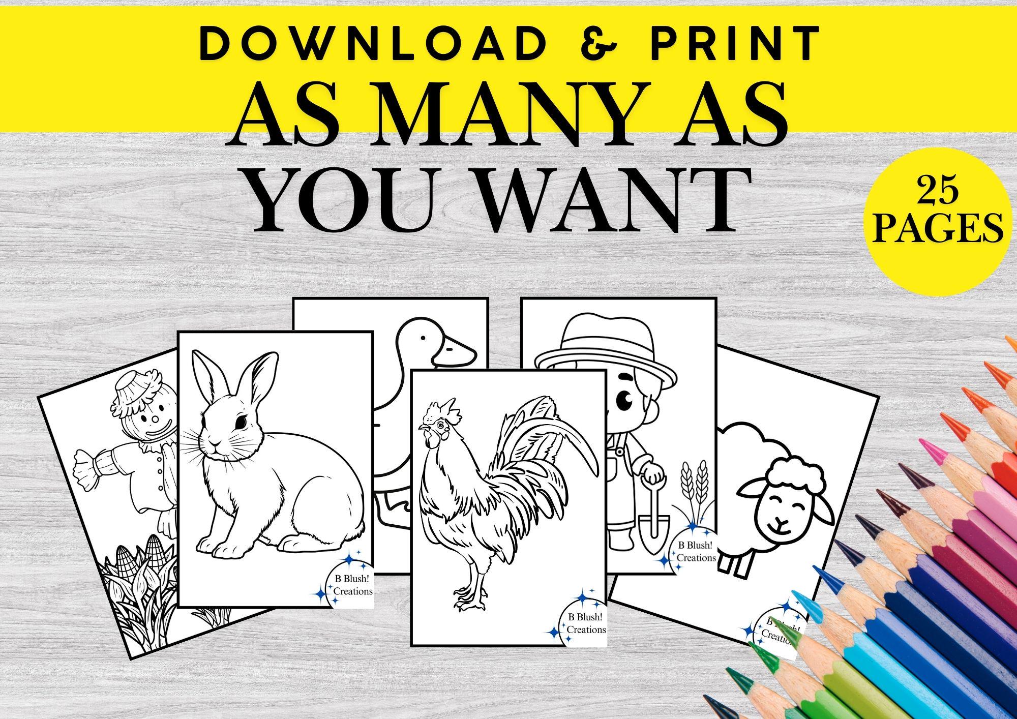 Easy Printable at the Farm Colouring Pages for Kids & Toddlers Simple ...