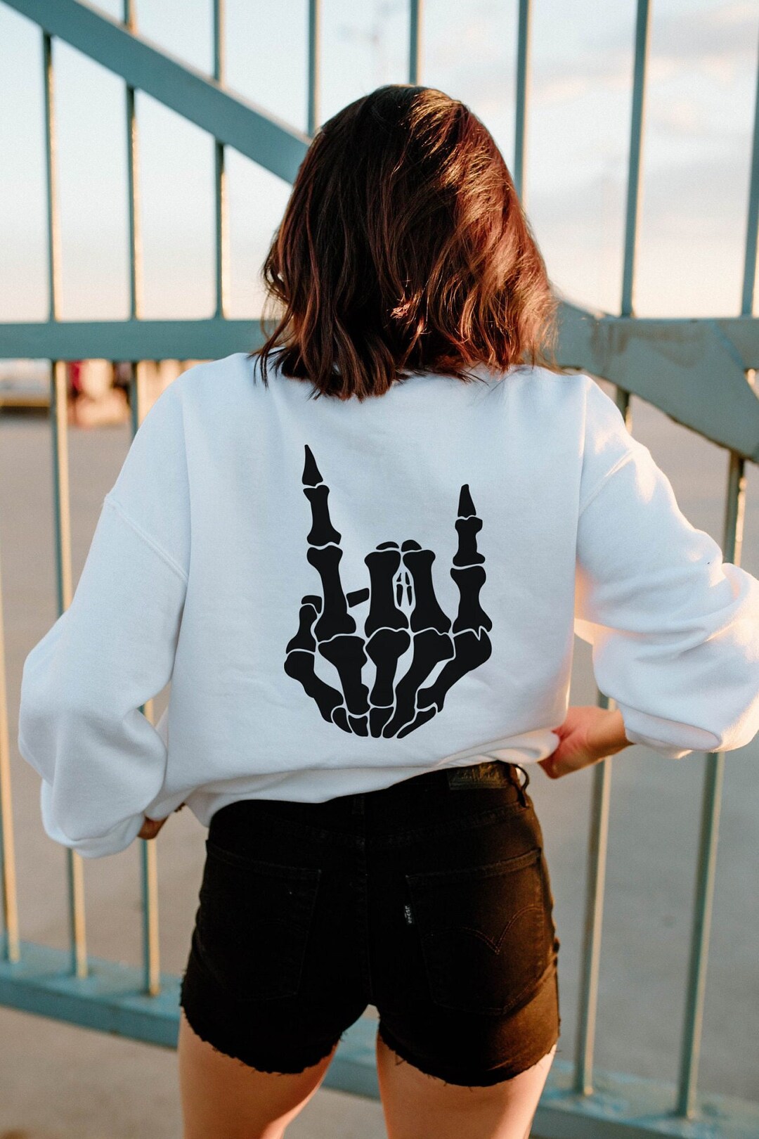 Rocker Salute, Skellie Hands, Skeleton Rocker, Rock N Roll Sweatshirt ...