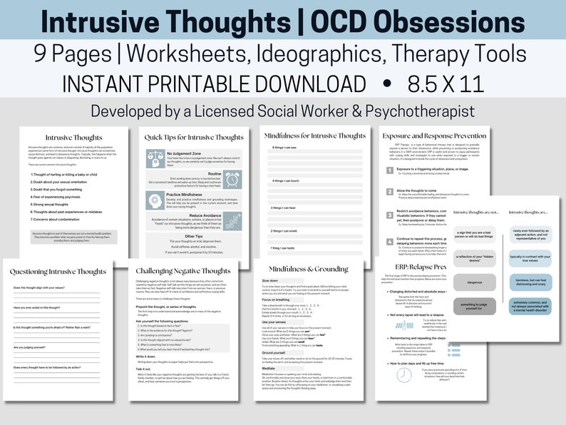 Intrusive Thoughts OCD Obsessions Therapy Worksheets Journaling Prompts ...