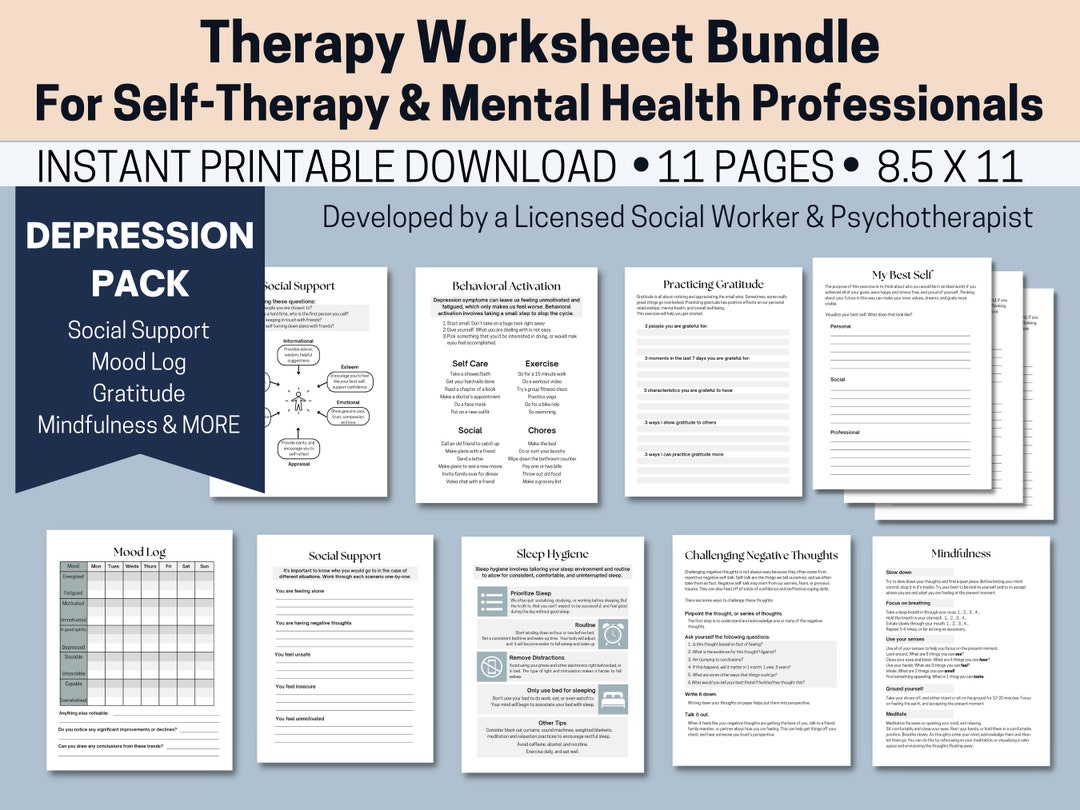 Therapy Worksheets: Depression Pack | 8.5 X 11 Printable Downloads ...