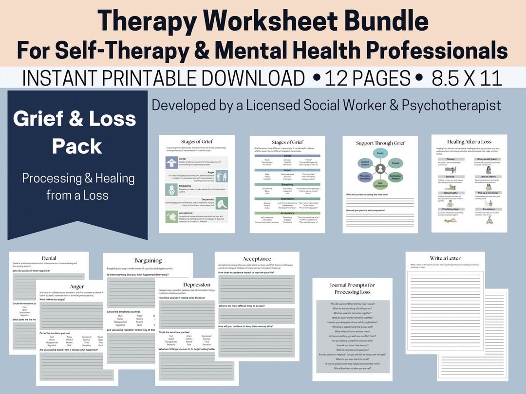 Therapy Worksheets: Grief & Loss | 8.5 X 11 Printable Downloads ...