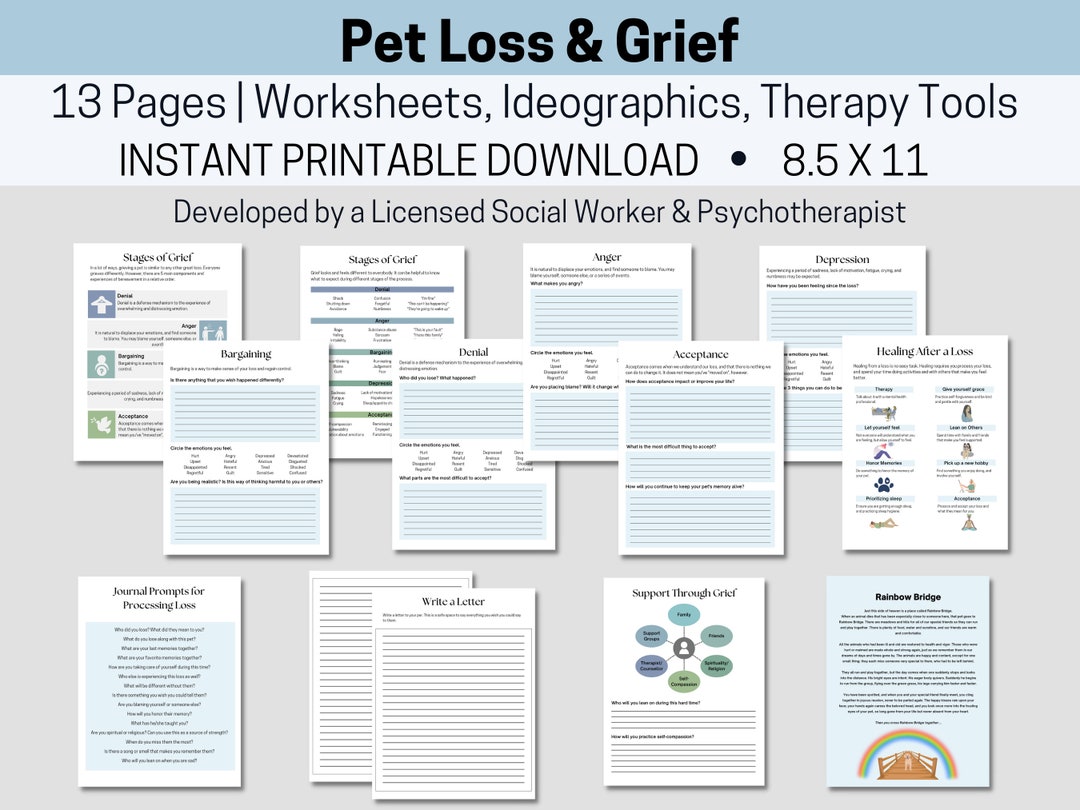 Pet Loss and Grief Therapy Worksheets for Self-help, for Therapists ...