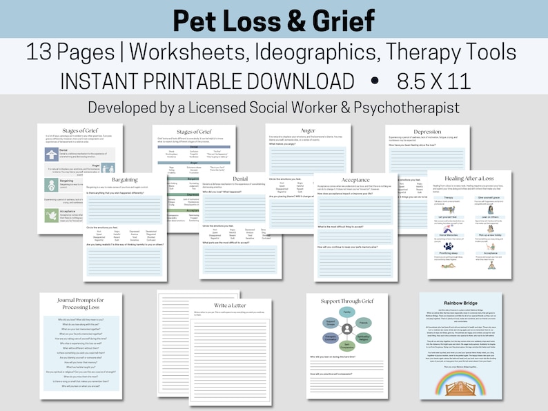 Pet Loss and Grief Therapy Worksheets for Self-help, for Therapists ...
