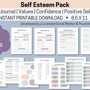 Therapy Worksheets: Self Esteem Pack | 8.5 X 11 Printable Downloads ...