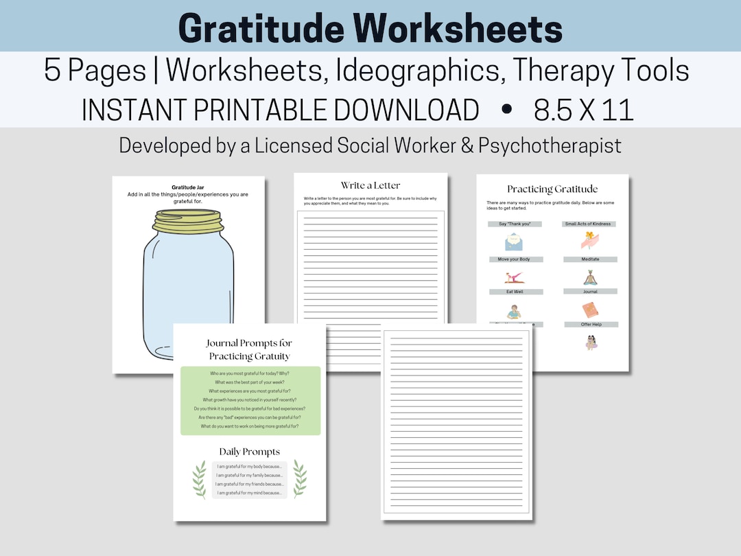 Gratitude Therapy Worksheets Journaling Prompts Self Help for ...