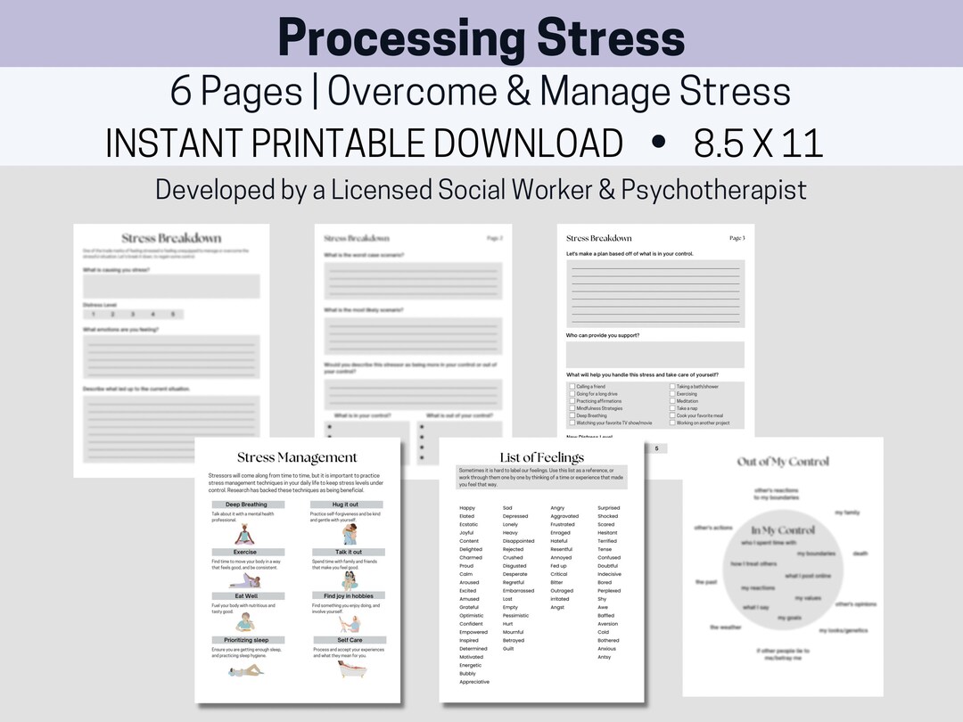 Processing Stressors & Stress Management | 8.5 X 11 Printable Downloads ...