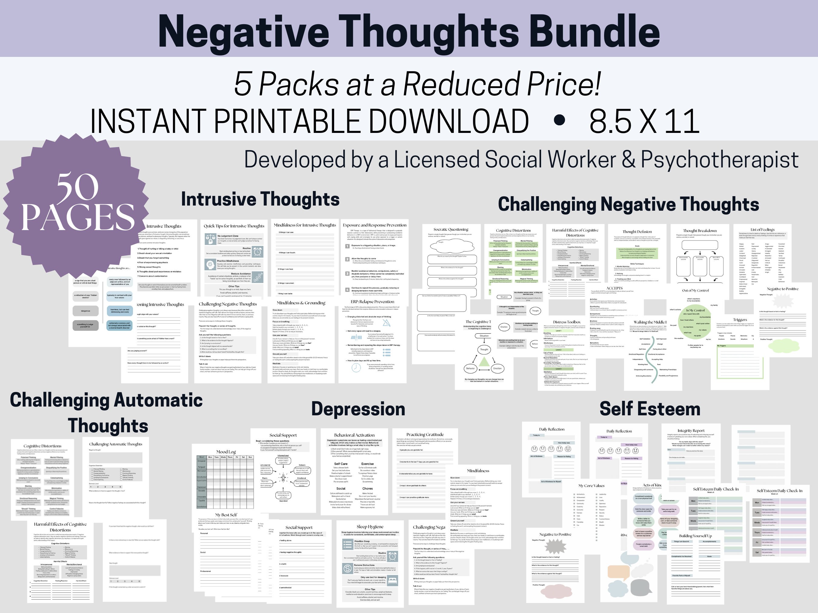 Negative Thoughts Intrusive Thoughts Self Talk Bundle for Depression ...