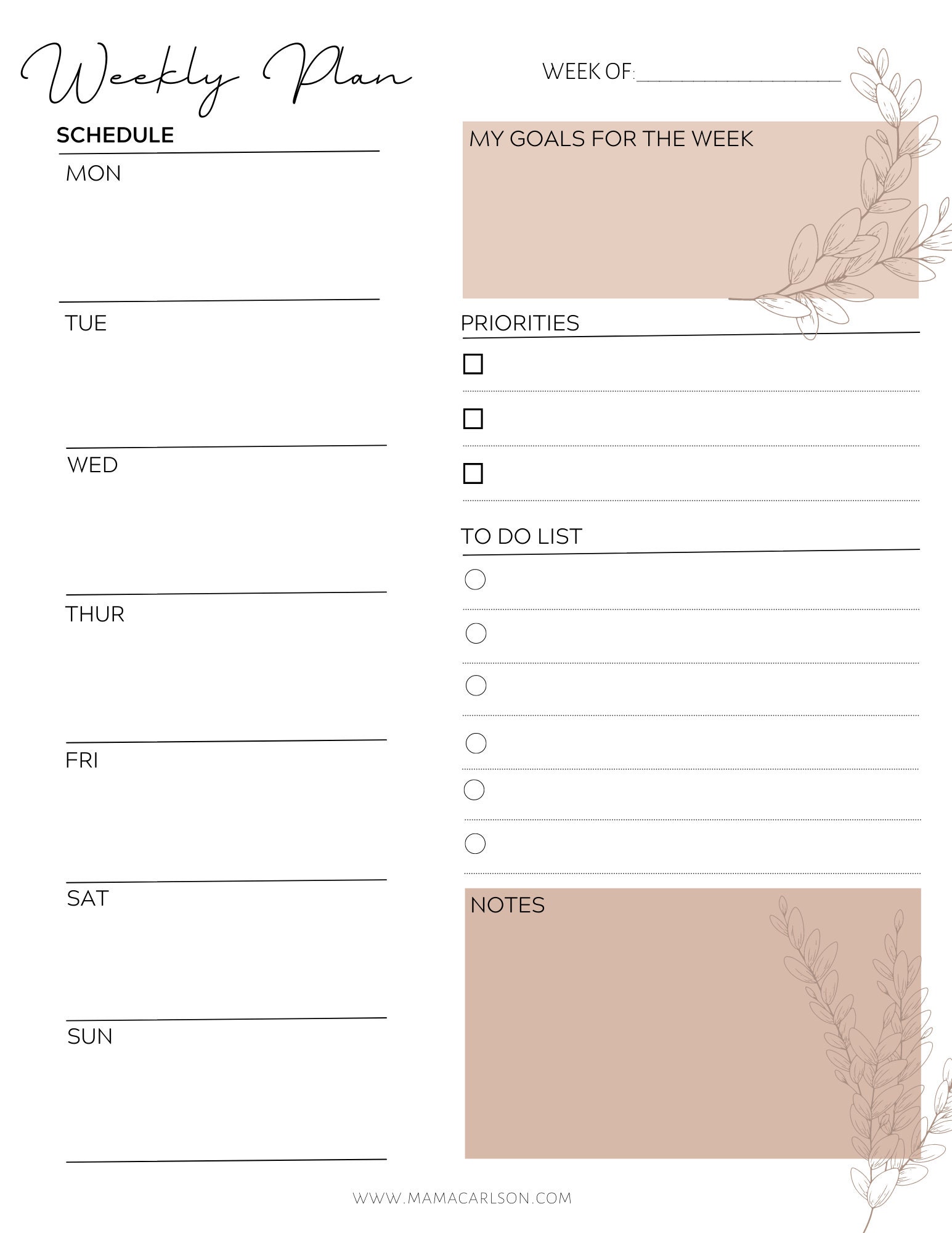 Weekly Planner Digital Download Instant Download Work From Home ...