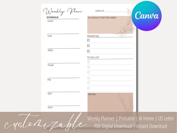 Weekly Planner Digital Download Instant Download Work - Etsy