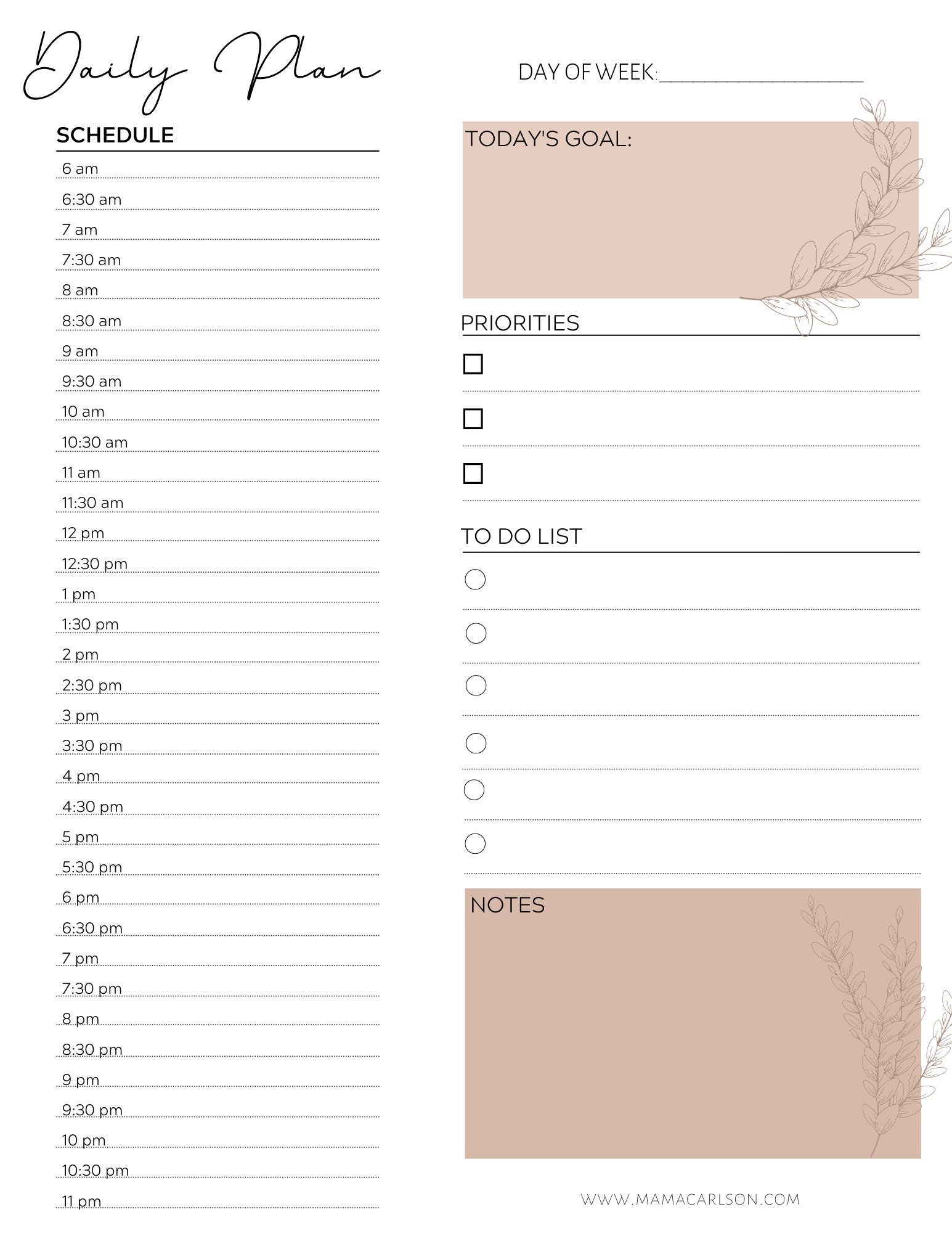 Daily Planner Digital Download Instant Download Daily Goals Work From ...