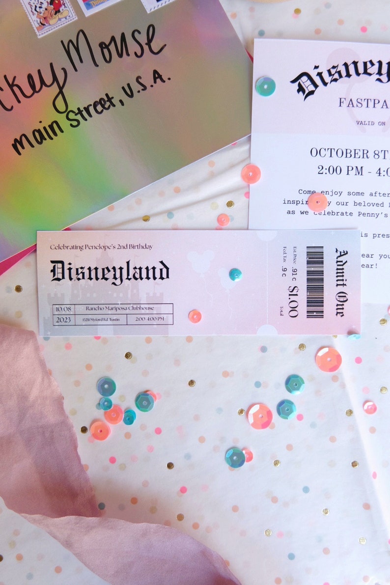 Vintage Pastel Disneyland Ticket Invite - Etsy