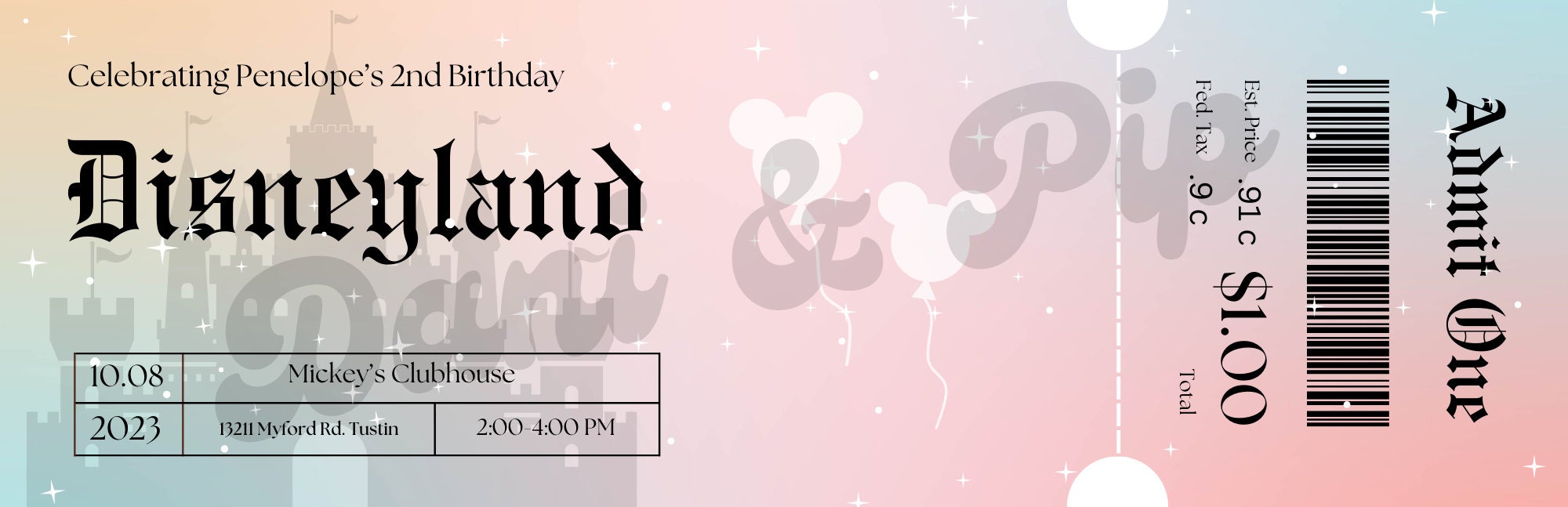 Vintage Pastel Disneyland Ticket Invite - Etsy