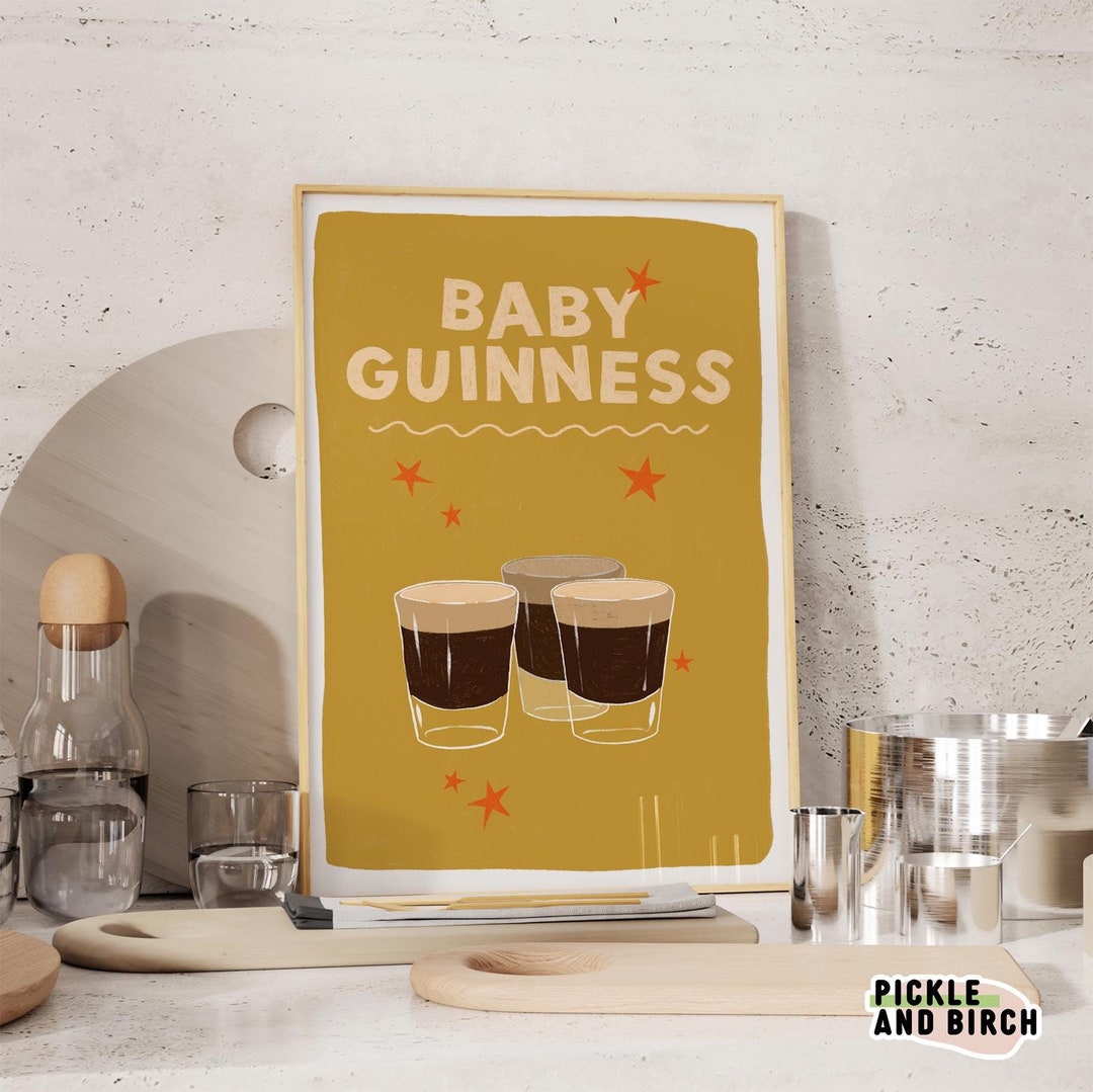 BABY GUINNESS Shots Cocktail, Quirky Illustration Sketch Drawing, Print ...