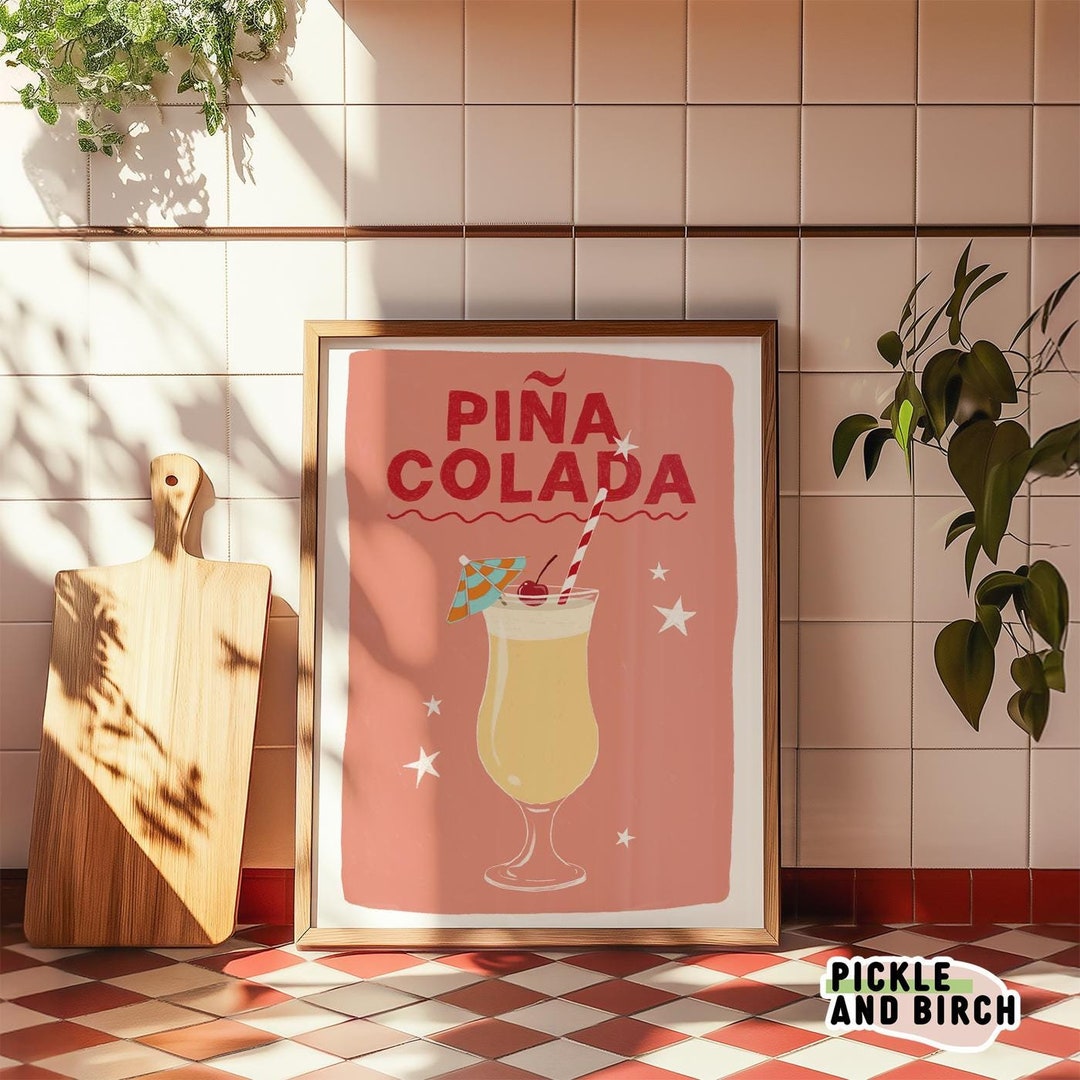 PINA COLADA Cocktail, Quirky Illustration Sketch Drawing, Print Poster ...