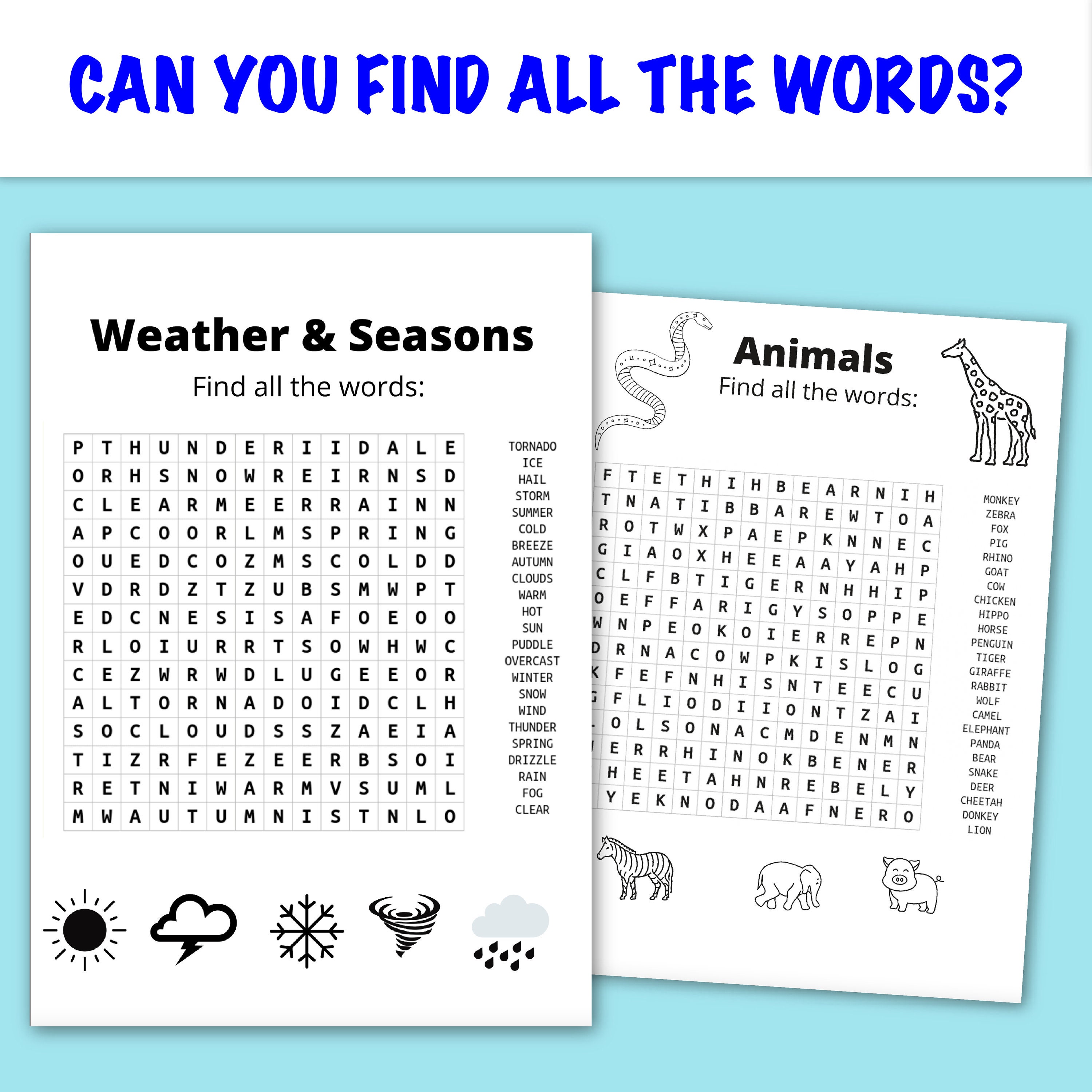 5 Word Search Printable Sheets | Kids Activities | Activity Pack ...
