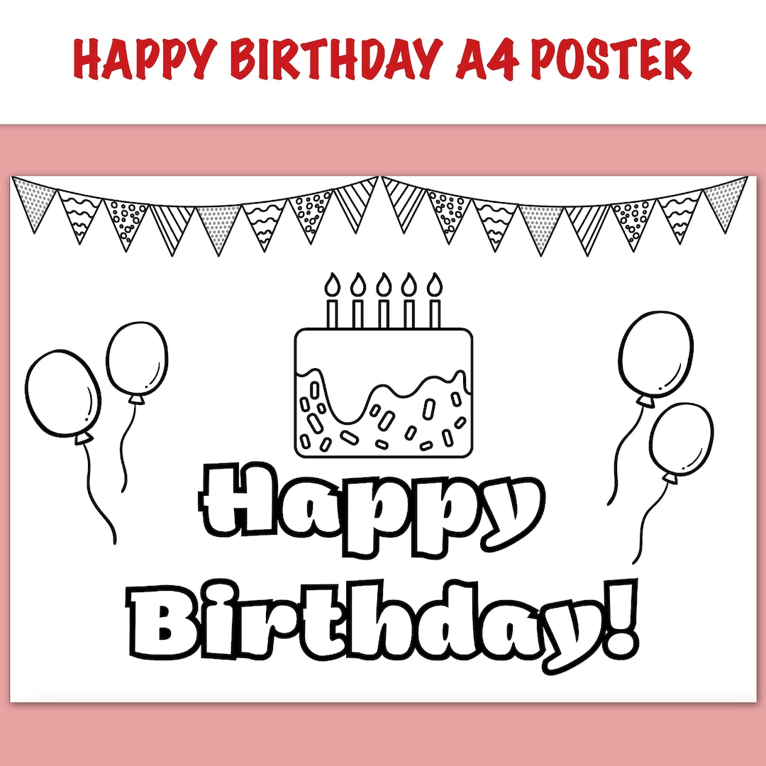 Printable Happy Birthday Coloring Sheet, Birthday Card Kids, DIY Print ...