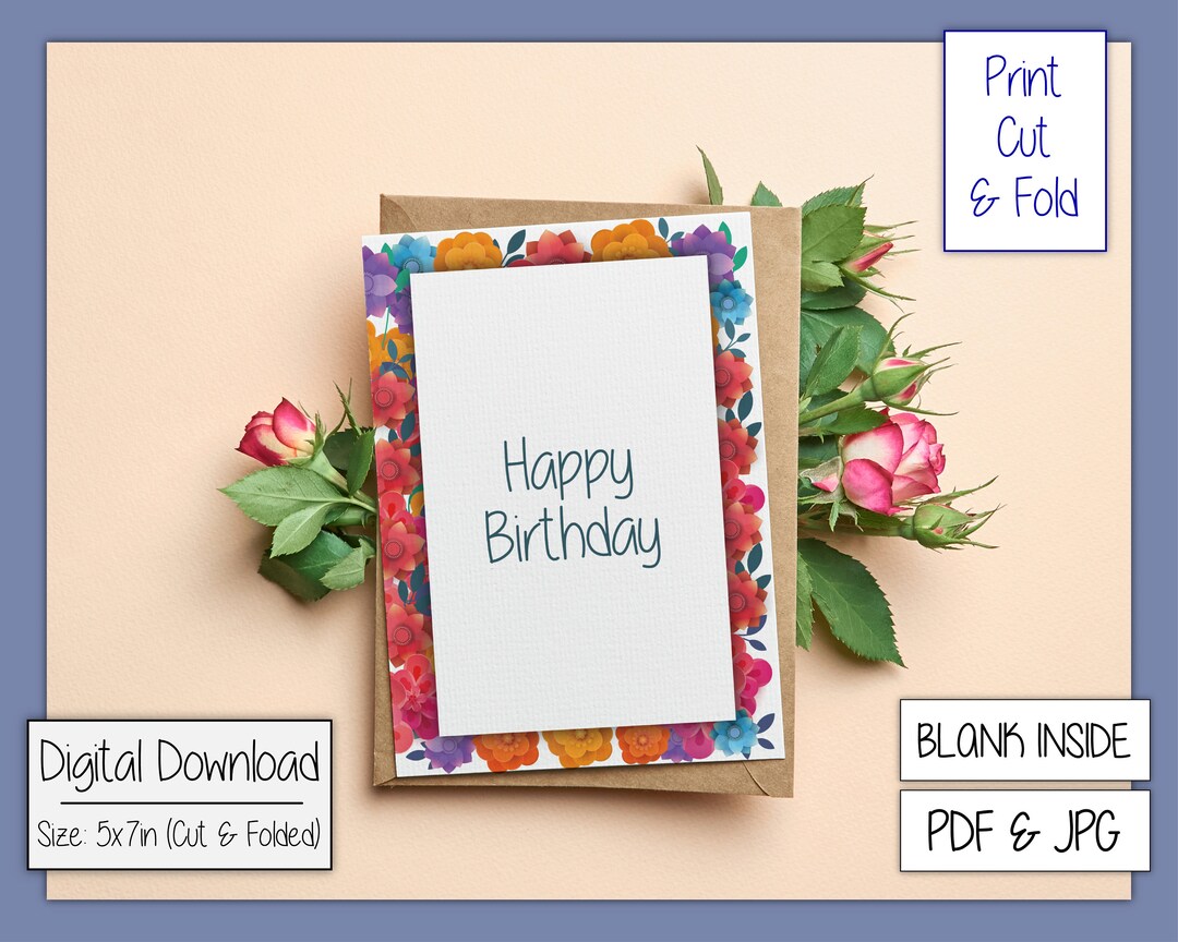 Printable Happy Birthday Greeting Card.digital Greeting Card.5x7in ...