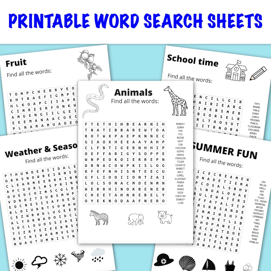 5 Word Search Printable Sheets | Kids Activities | Activity Pack ...