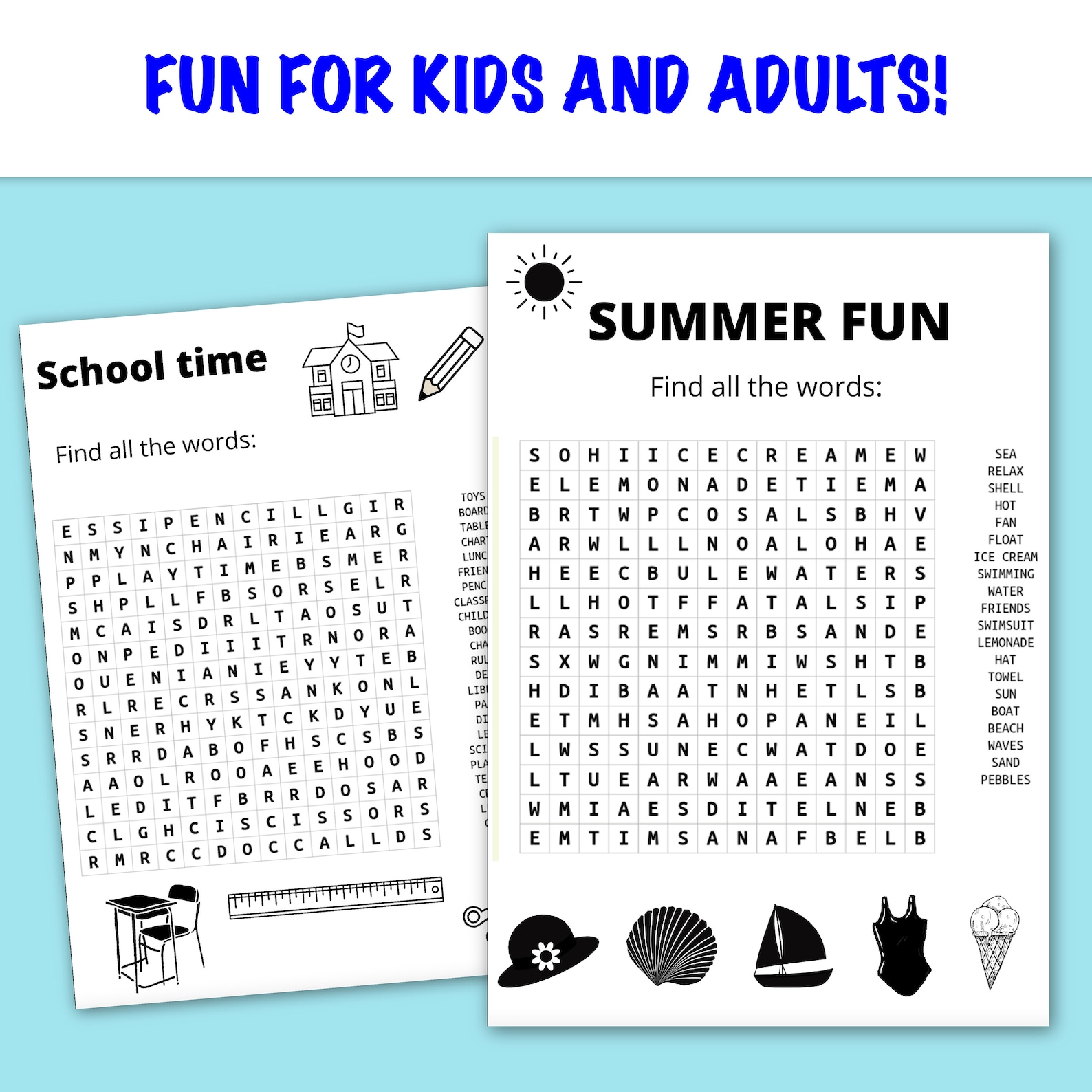 5 Word Search Printable Sheets | Kids Activities | Activity Pack ...