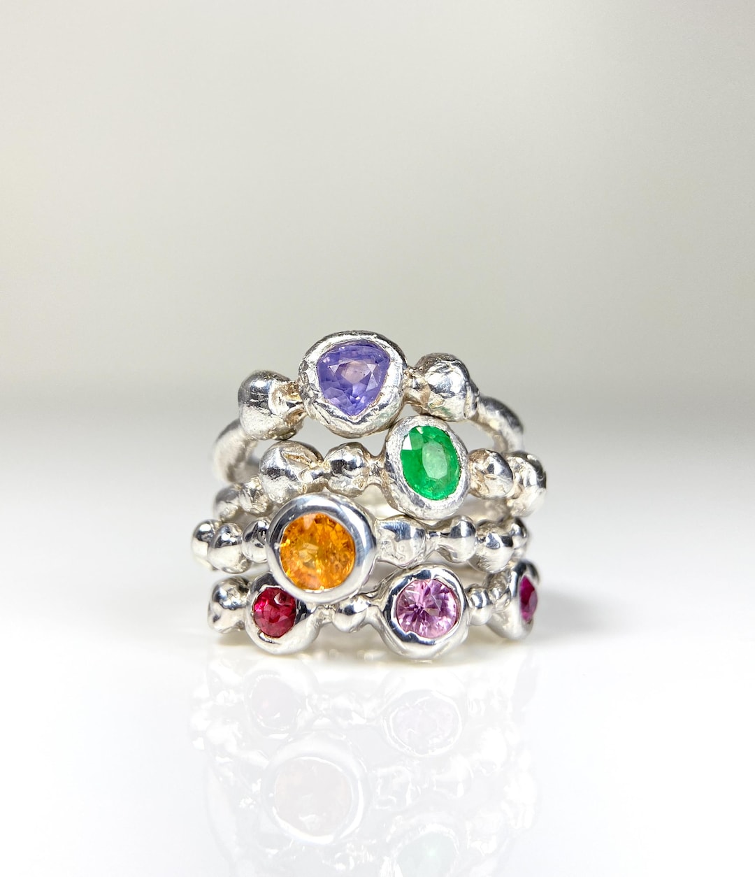 Summer Selection, Gemstone Stacking Rings – Sterling Silver, Spinel ...