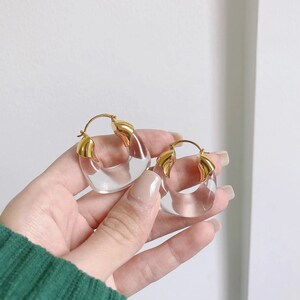 Transparent Oval Hoops, Chunky Clear Hoops, Acrylic Drop Earrings, Wide ...