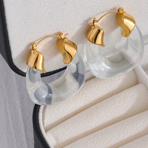 Transparent Oval Hoops, Chunky Clear Hoops, Acrylic Drop Earrings, Wide ...