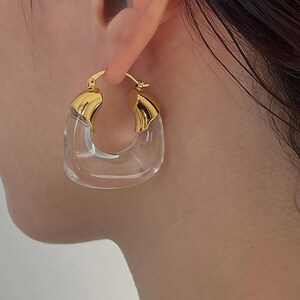 Transparent Oval Hoops, Chunky Clear Hoops, Acrylic Drop Earrings, Wide ...