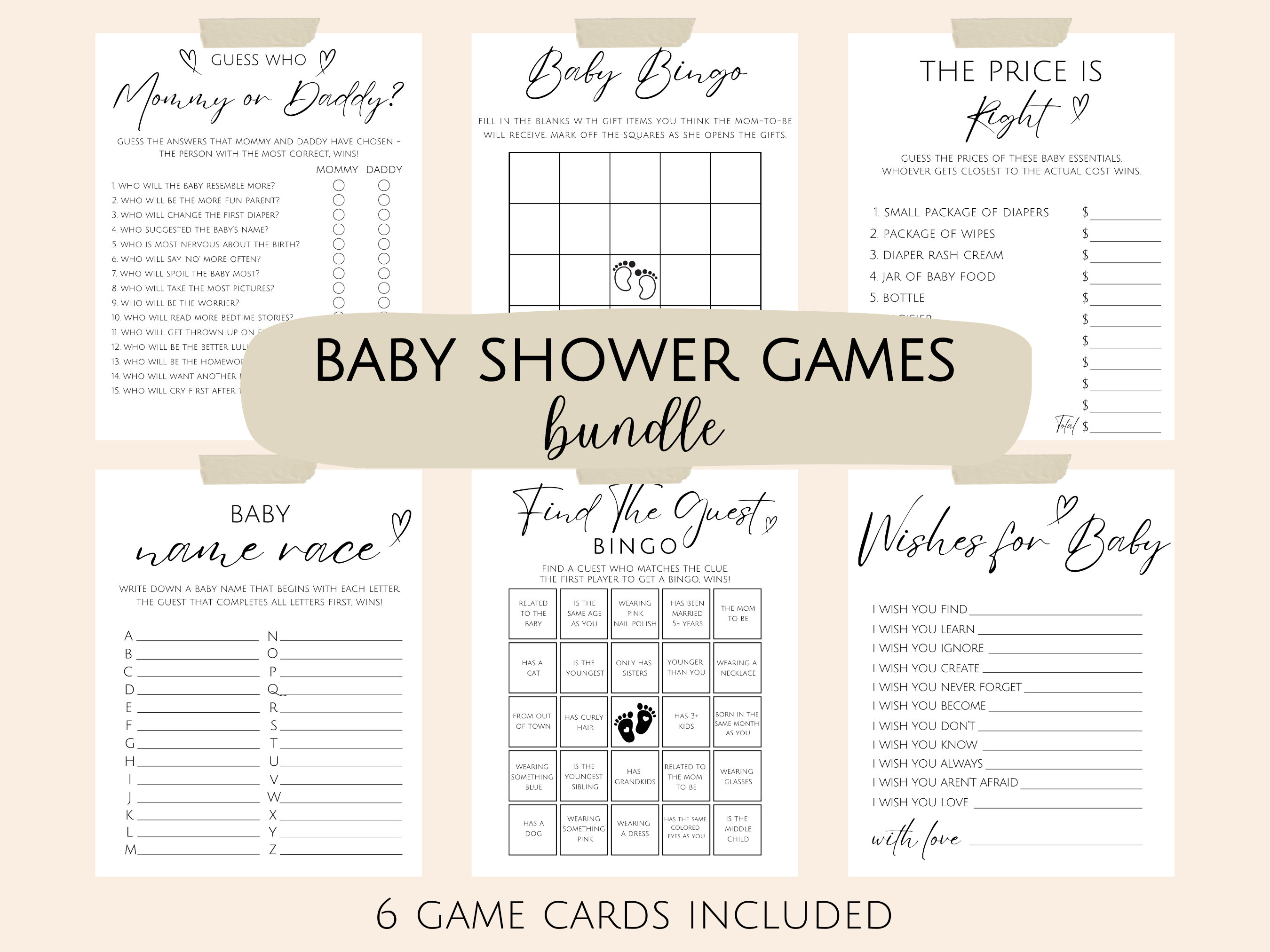 Baby Shower Game Bundle, Minimalist Baby Shower Games, Games Bundle ...